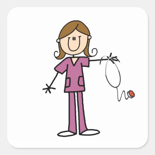 Brown Hair Female Stick Figure Nurse Square Sticker | Zazzle.com