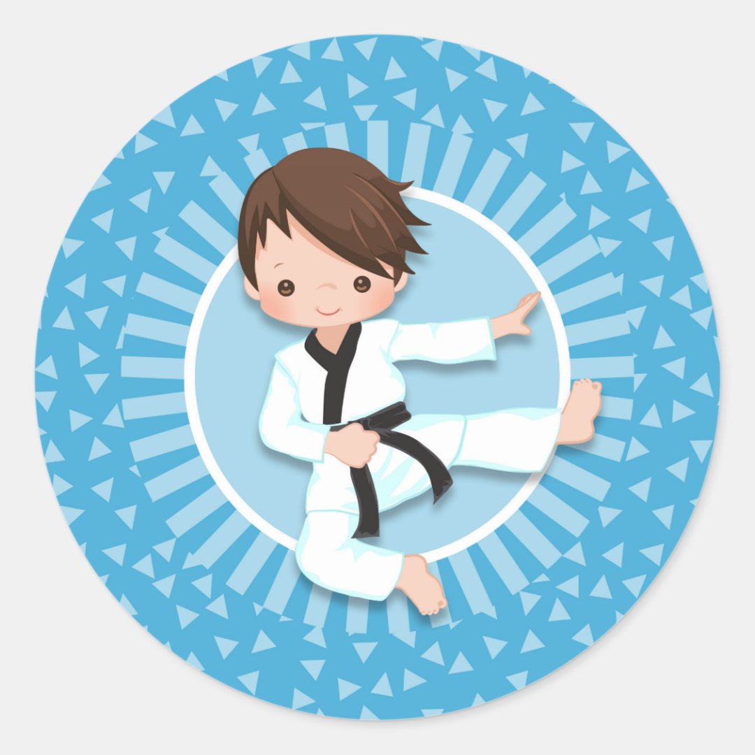 Brown Hair Karate Boy Judo Martial Arts Classic Round Sticker | Zazzle