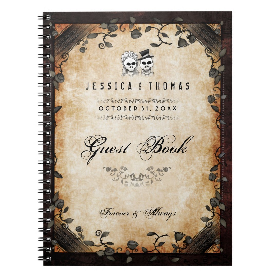 Brown Halloween Wedding Gothic Skeleton GUEST BOOK | Zazzle
