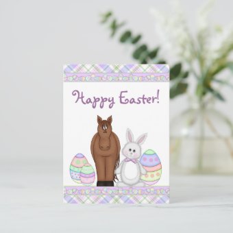 Brown Horse, White Bunny and Eggs Happy Easter Holiday Postcard | Zazzle