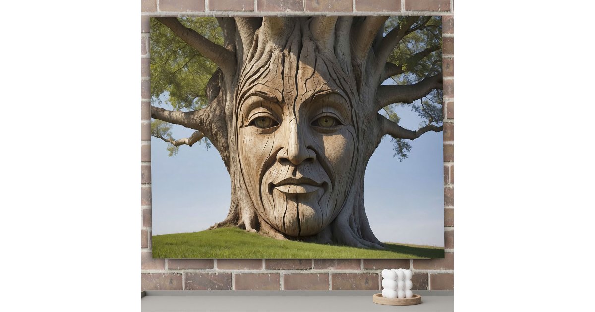 Brown Human Face Tree Branches Carved Poster | Zazzle