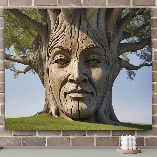 Brown Human Face Tree Branches Carved Poster | Zazzle