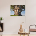 Brown Human Face Tree Branches Carved Poster | Zazzle