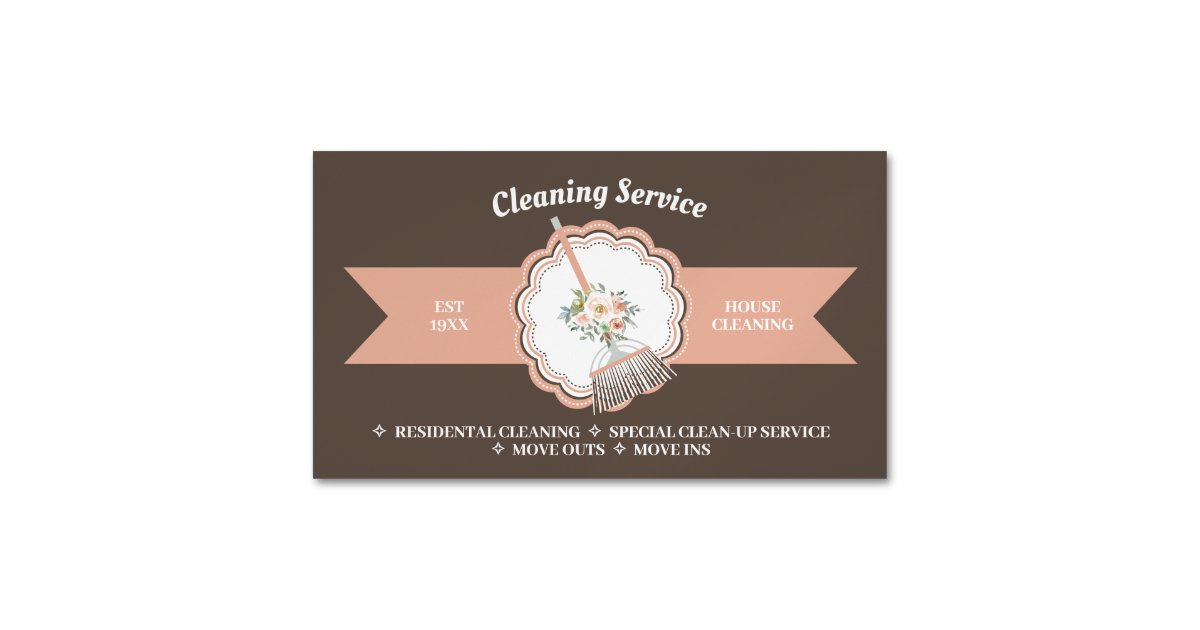 Brown Janitorial Calligraphy Housekeeping Cleaning Business Card Magnet ...