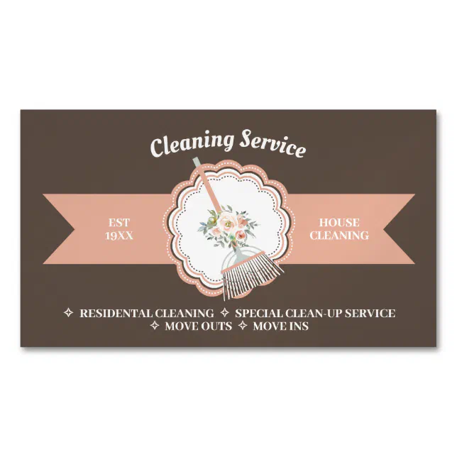 Brown Janitorial Calligraphy Housekeeping Cleaning Business Card Magnet ...