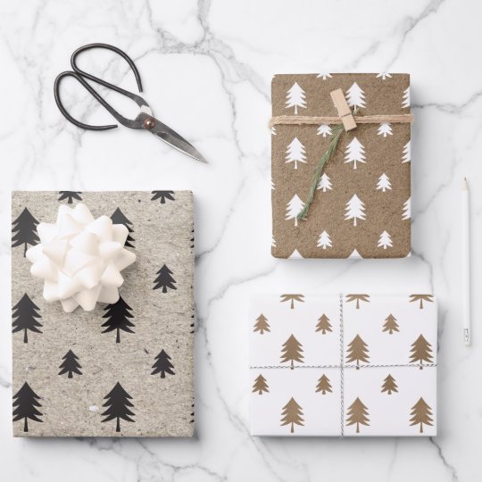 Brown Kraft Paper Modern Christmas Tree Pattern | Zazzle.com