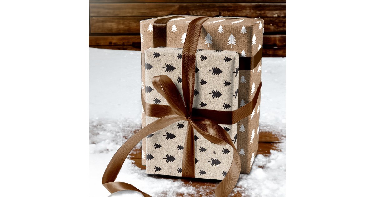 Brown Kraft Paper Modern Christmas Tree Pattern | Zazzle