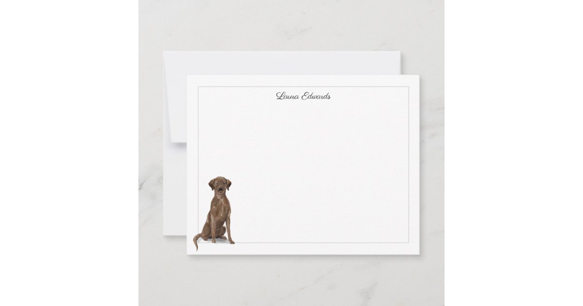 Brown Labrador Retriever Gray Border Personalized Note Card | Zazzle