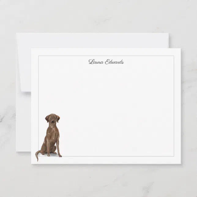 Brown Labrador Retriever Gray Border Personalized Note Card | Zazzle
