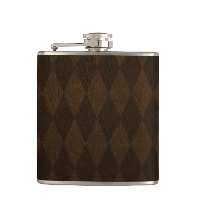 brown leather harlequin pattern flask | Zazzle