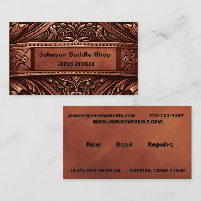 Brown Leather Print Custom 2 Side Business Card | Zazzle
