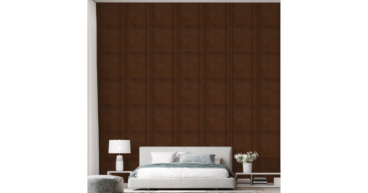 Brown Leather Print with Stitching Wallpaper | Zazzle