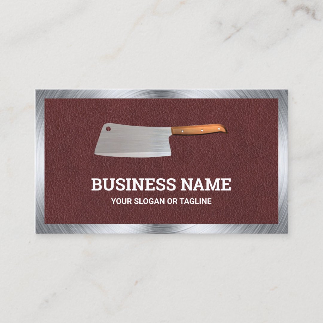Brown Leather Steel Butcher Knife Meat Shop Business Card | Zazzle