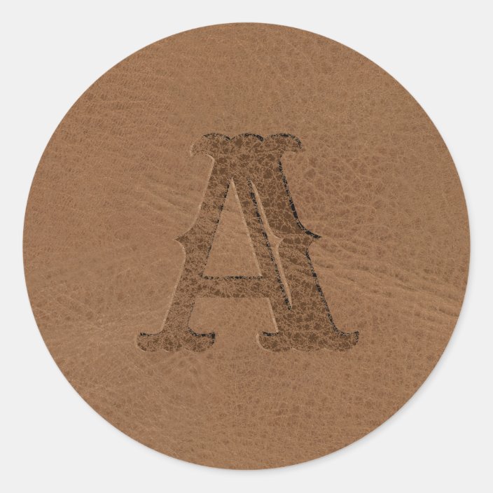 Brown Leather Texture Monogrammed Initial Classic Round Sticker ...