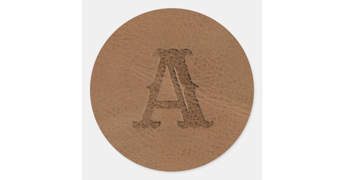 Brown Leather Texture Monogrammed Initial Classic Round Sticker | Zazzle