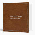 Brown Leather Texture & Stitching 3 Ring Binder | Zazzle