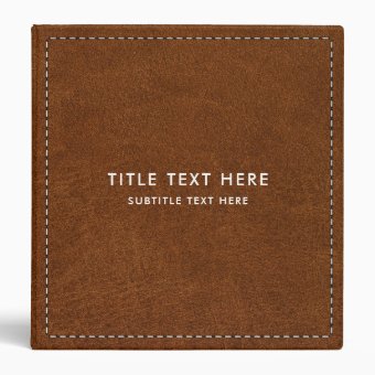 Brown Leather Texture & Stitching 3 Ring Binder | Zazzle