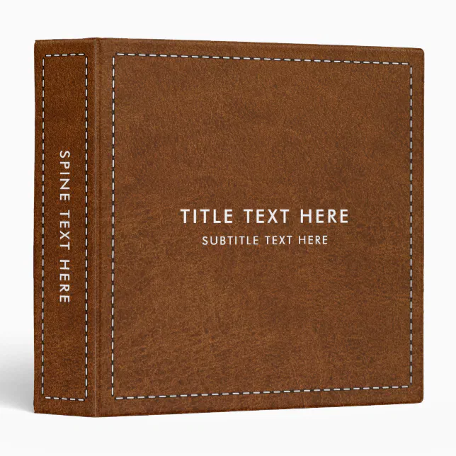 Brown Leather Texture & Stitching 3 Ring Binder | Zazzle