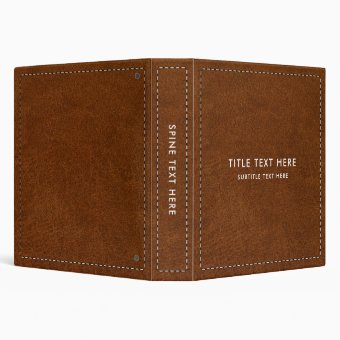 Brown Leather Texture & Stitching 3 Ring Binder | Zazzle