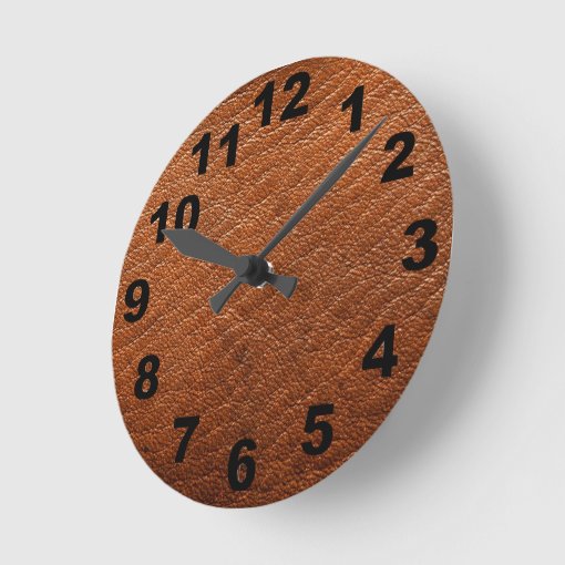 Brown Leather Texture Wall Clock | Zazzle