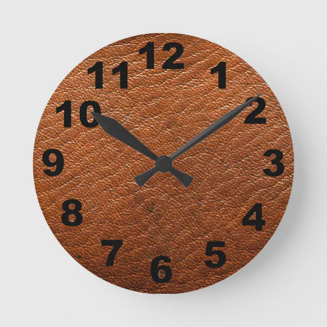 Brown Leather Texture Wall Clock | Zazzle