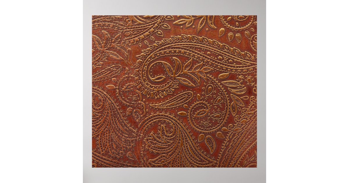 Brown leather, tooled floral pattern. poster | Zazzle