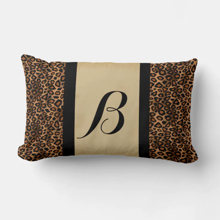 Brown Leopard Animal Print Pattern | Monogram Lumbar Pillow | Zazzle