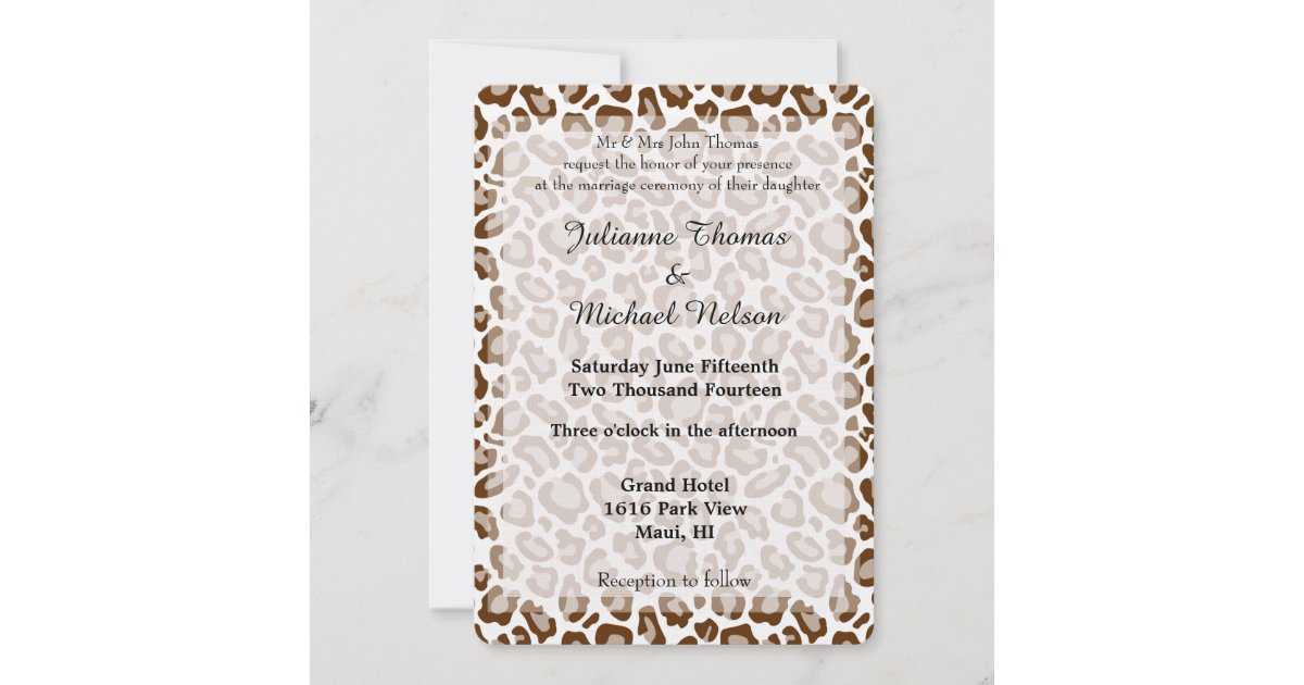 Brown Leopard Print Wedding Invitation | Zazzle