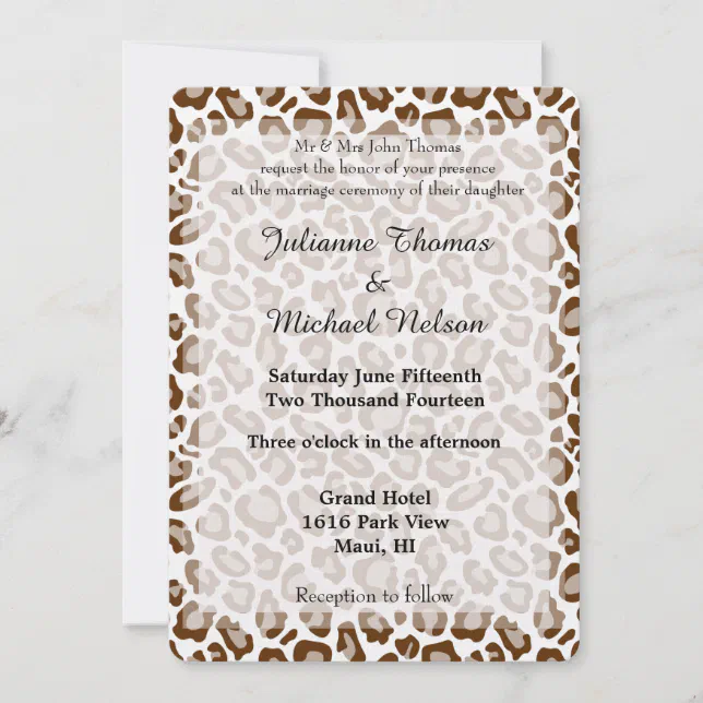 Brown Leopard Print Wedding Invitation | Zazzle