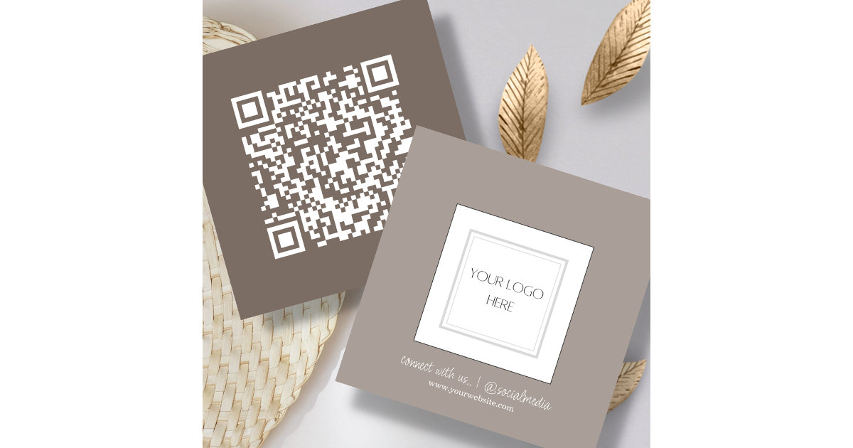 Brown | Logo | QR Code Square Business Card | Zazzle