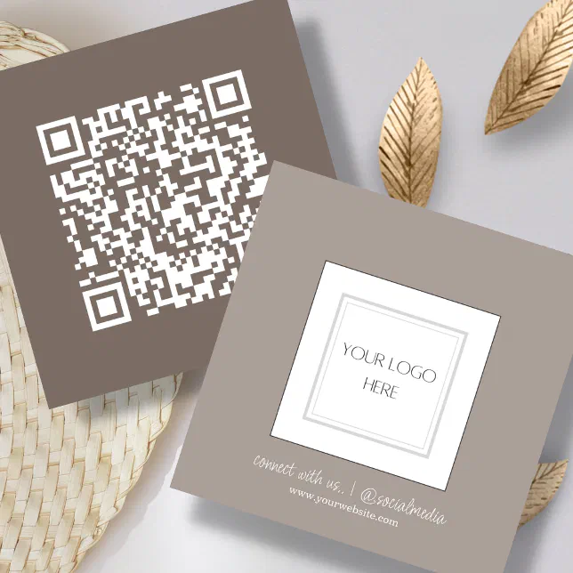 Brown | Logo | QR Code Square Business Card | Zazzle