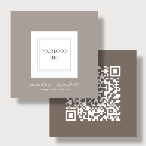 Brown | Logo | QR Code Square Business Card | Zazzle