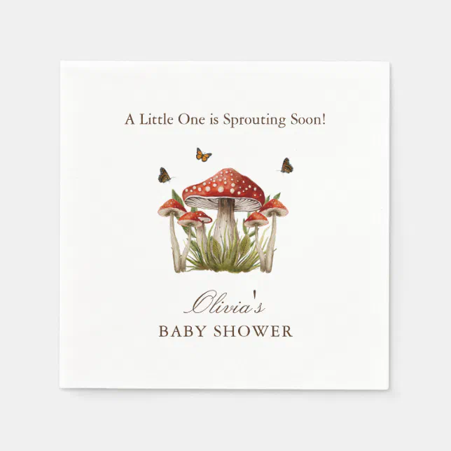 Brown Maroon Mushroom Butterfly Theme Baby Shower Napkins | Zazzle