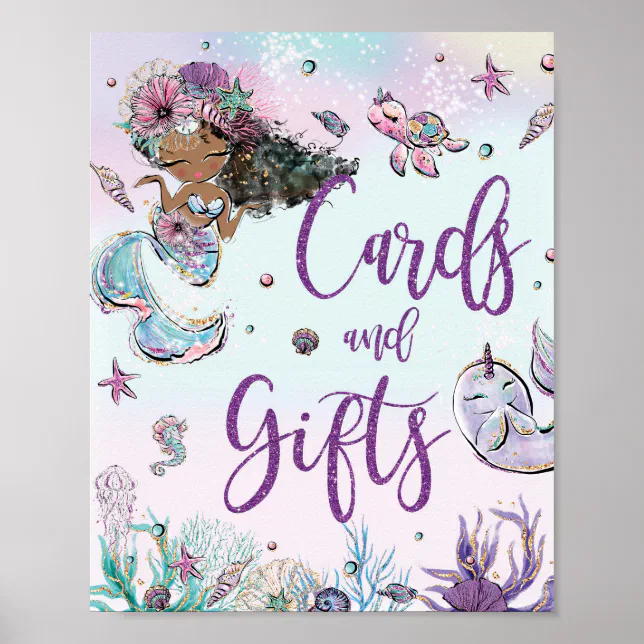 Brown Mermaid Birthday Baby Shower Cards & Gifts Poster | Zazzle