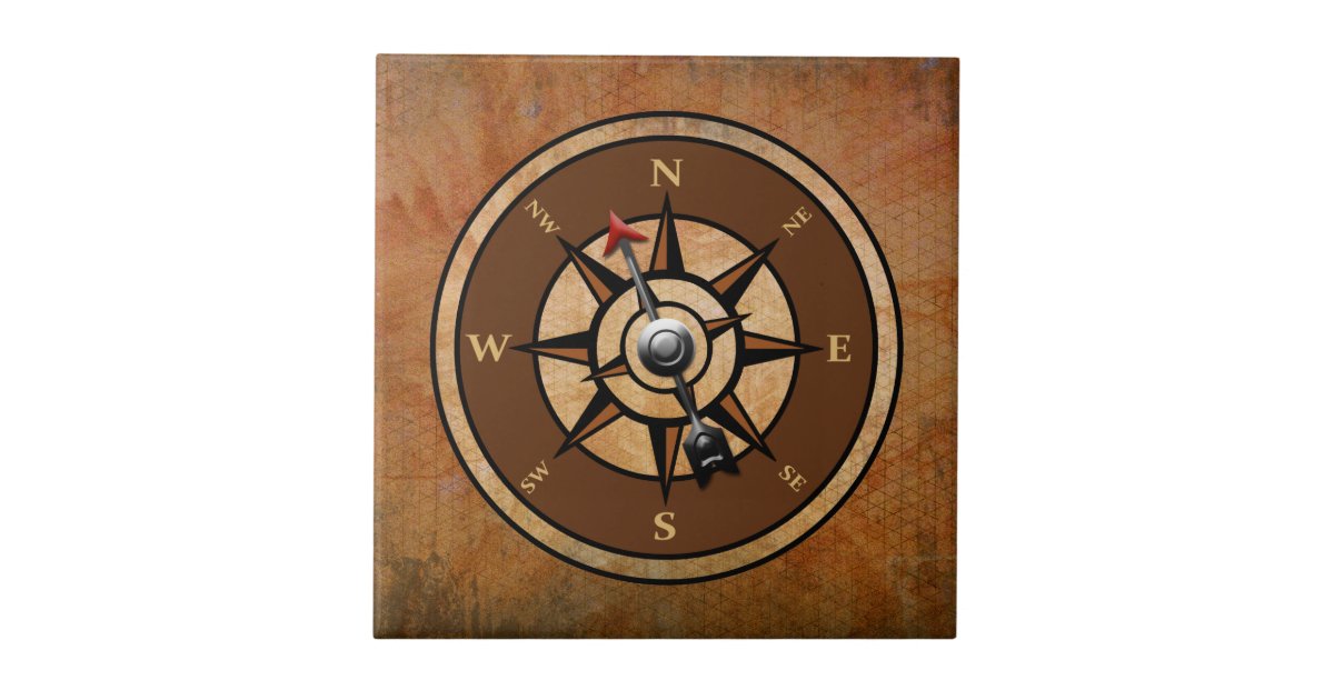Brown Nautical Compass Design Ceramic Tile | Zazzle