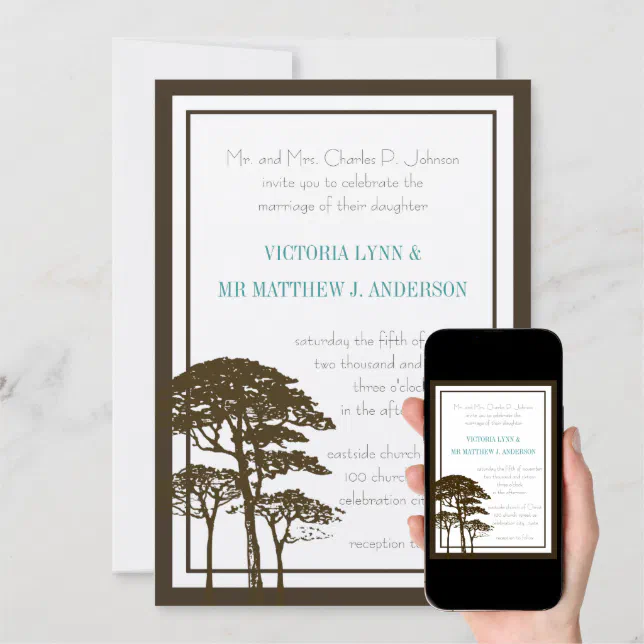 Brown Oak Tree Wedding Invitation | Zazzle