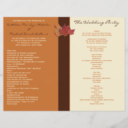Brown Orange Ivory Dried Leaves Wedding Program | Zazzle
