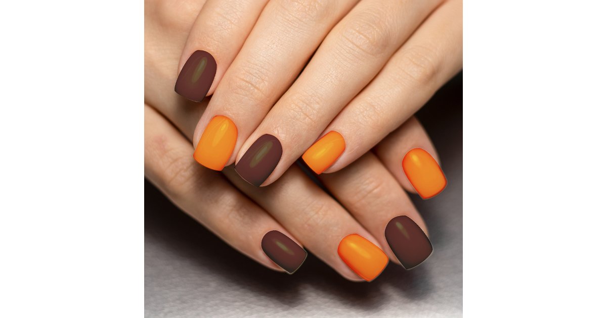 Brown & Orange Solid Color Autumn Thanksgiving Minx Nail Art | Zazzle