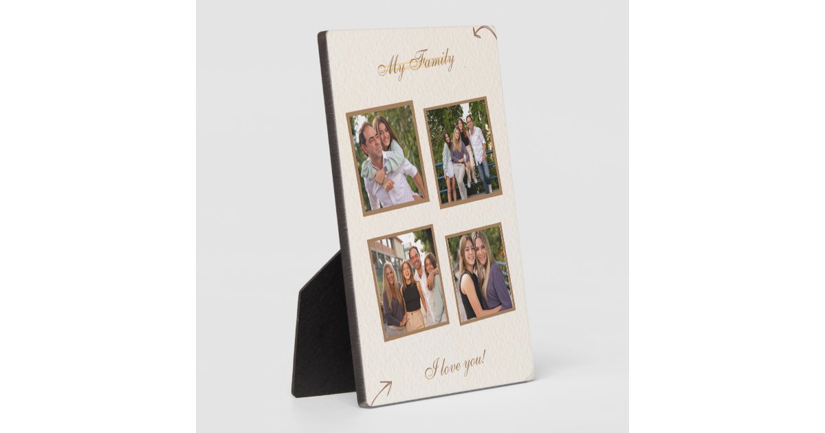 Brown Organic Family Photo Collage 5x7 with Easel Plaque | Zazzle