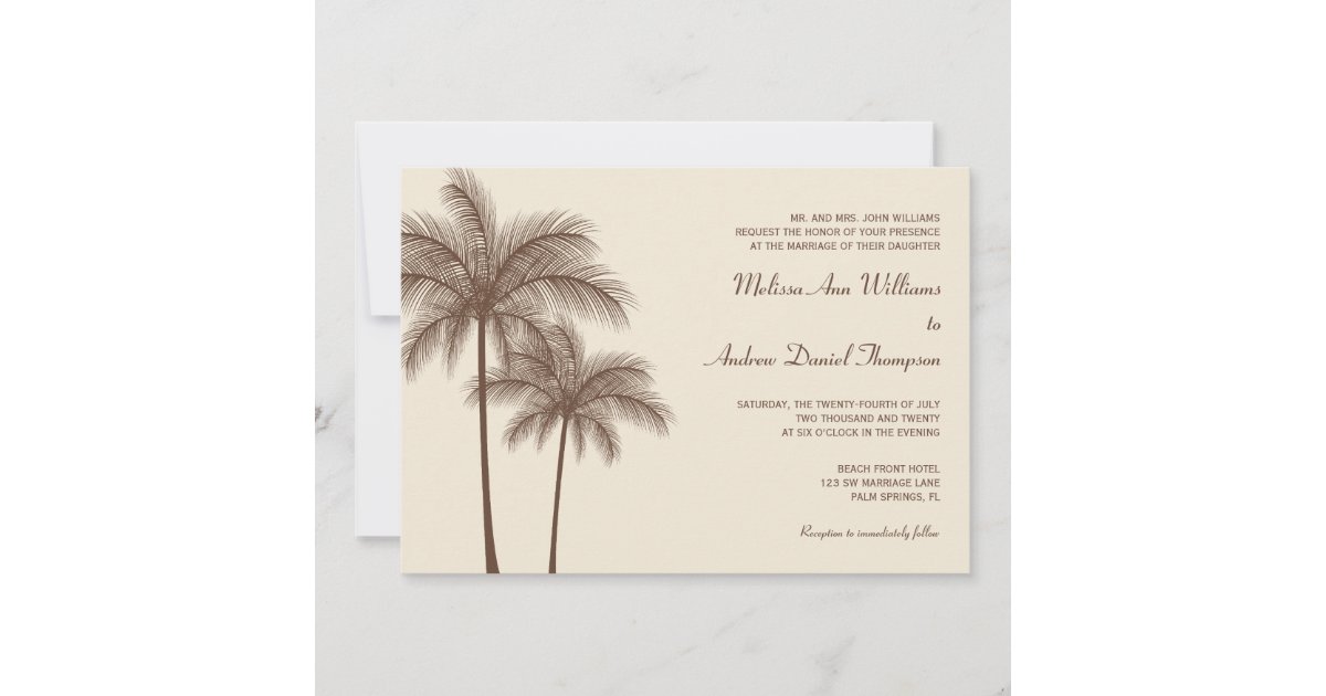 Brown Palm Tree Tropical Wedding Invitations | Zazzle