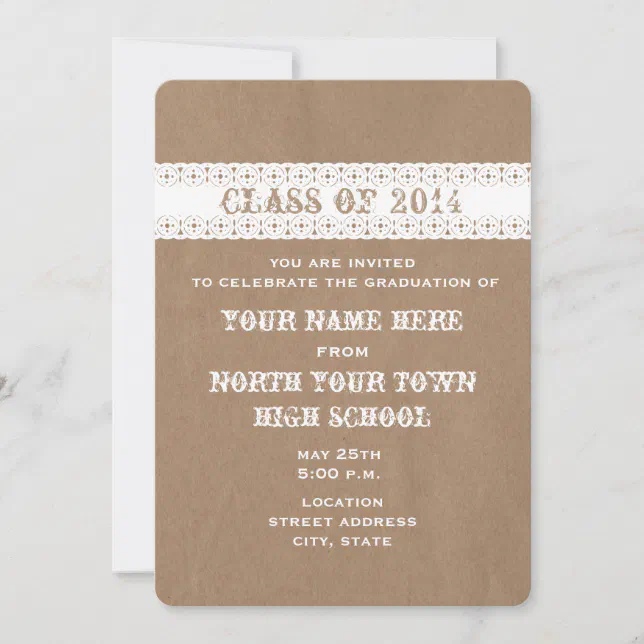 Brown Paper & Lace Inspired Graduation Invitation | Zazzle