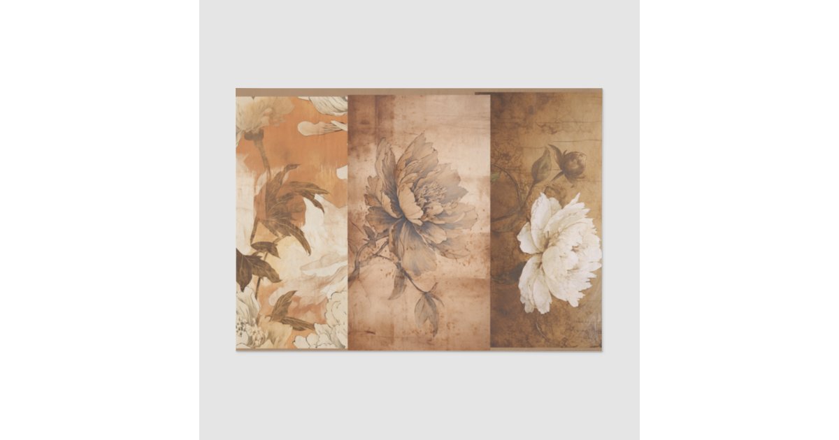 Brown Peonies Decoupage Collage Tissue Paper | Zazzle