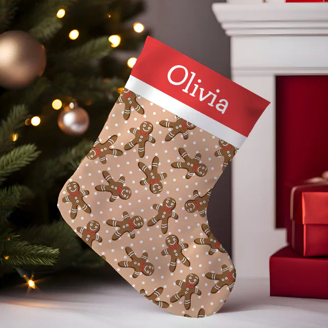 Brown Polka Dot Gingerbread Man Small Christmas Stocking | Zazzle