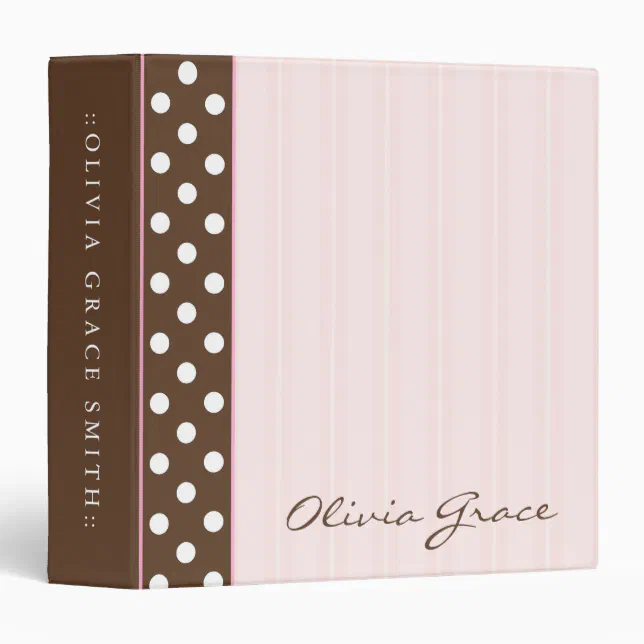 Brown Polkadots/Pink Stripes 3 Ring Binder | Zazzle