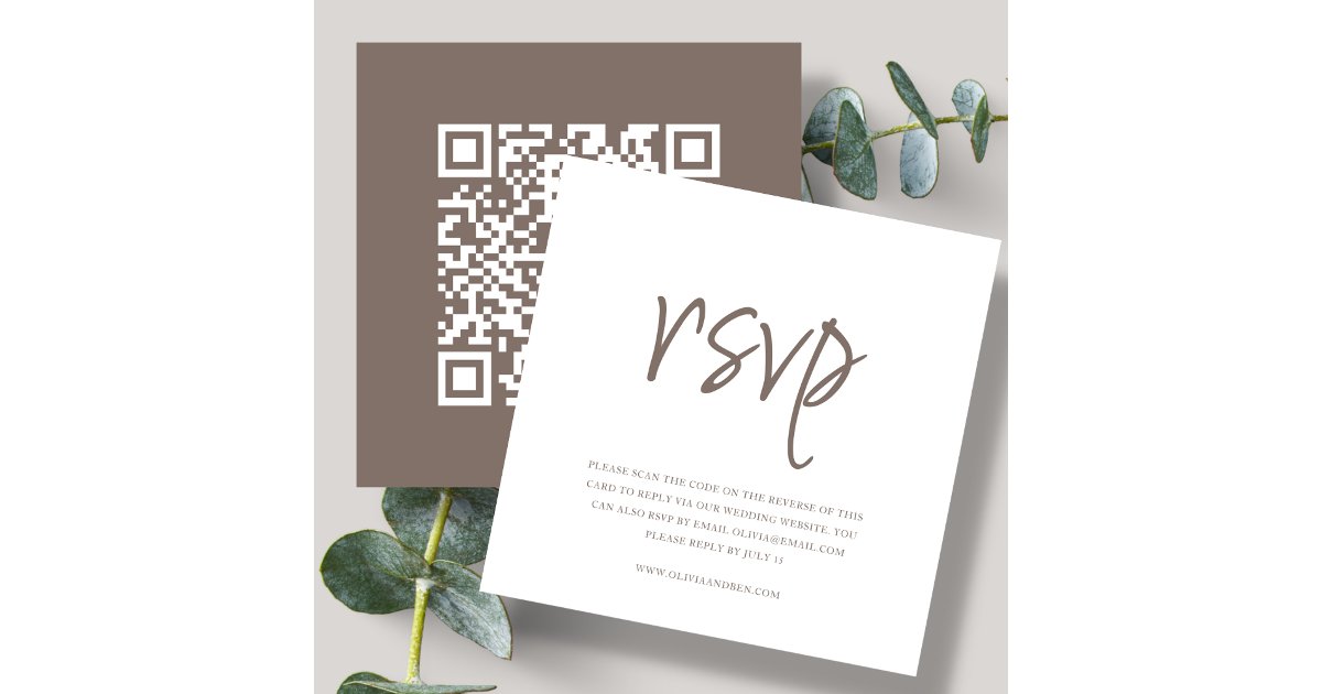 Brown | QR Code | Wedding RSVP Enclosure Card | Zazzle