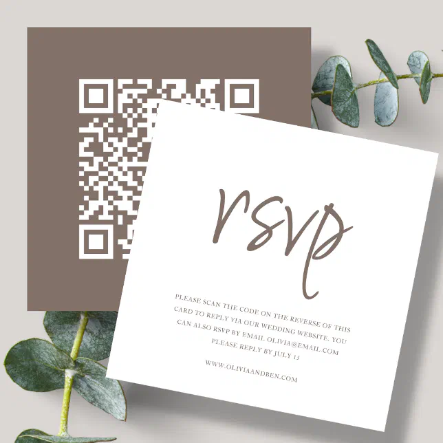 Brown | QR Code | Wedding RSVP Enclosure Card | Zazzle