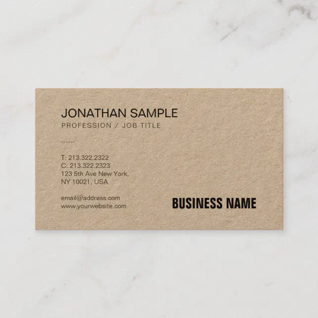 Brown Real Kraft Paper Elegant Modern Template Top Business Card | Zazzle