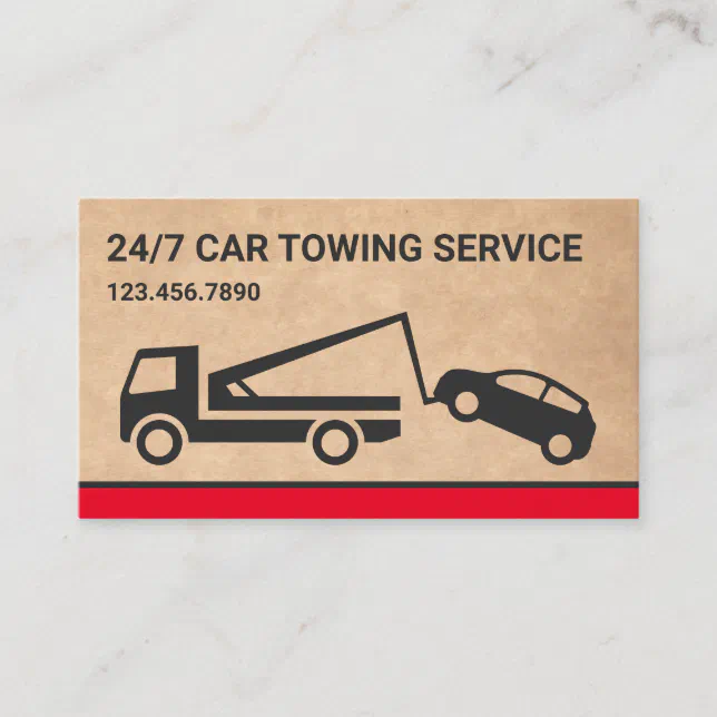 Brown Rustic Kraft Car Towing Service Tow Truck Business Card | Zazzle