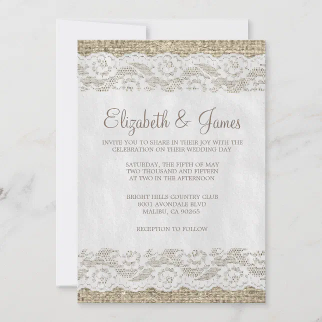 Brown Rustic Lace Wedding Invitations | Zazzle