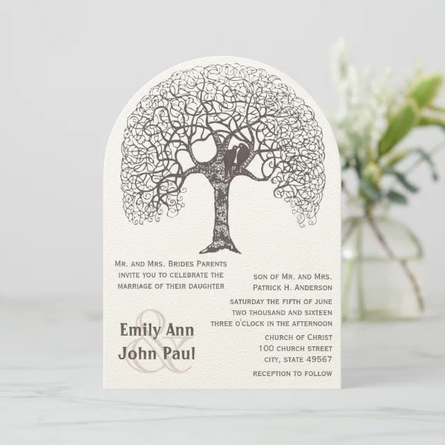 Brown Rustic Tree Love Bird Woodland Wedding Invitation | Zazzle